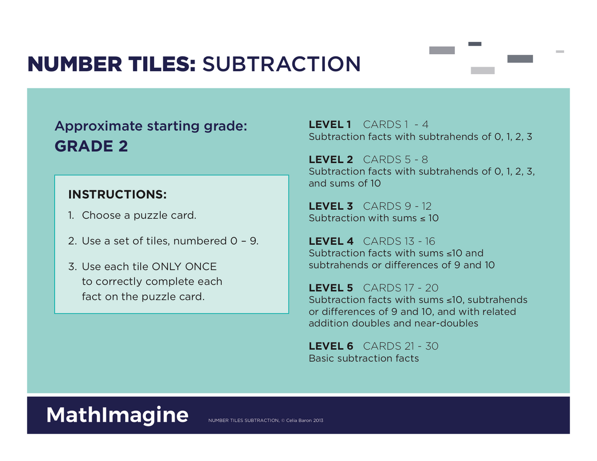 Subtraction - Number Tiles – The MathImagine Foundation